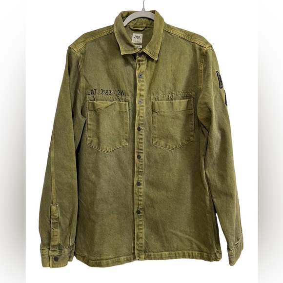 Zara | Shirts | Zara Patch And Denim Button Down Shacket Relaxed Fit ...